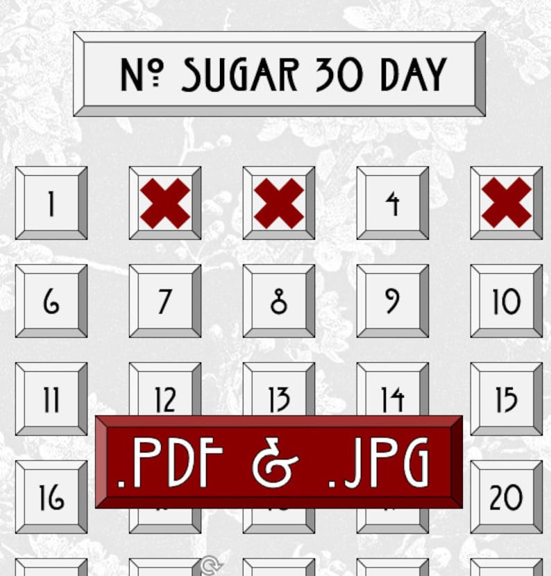 30 Day No Sugar Challenge Printable No Sugar Tracker Sugar Detox Gothic ...