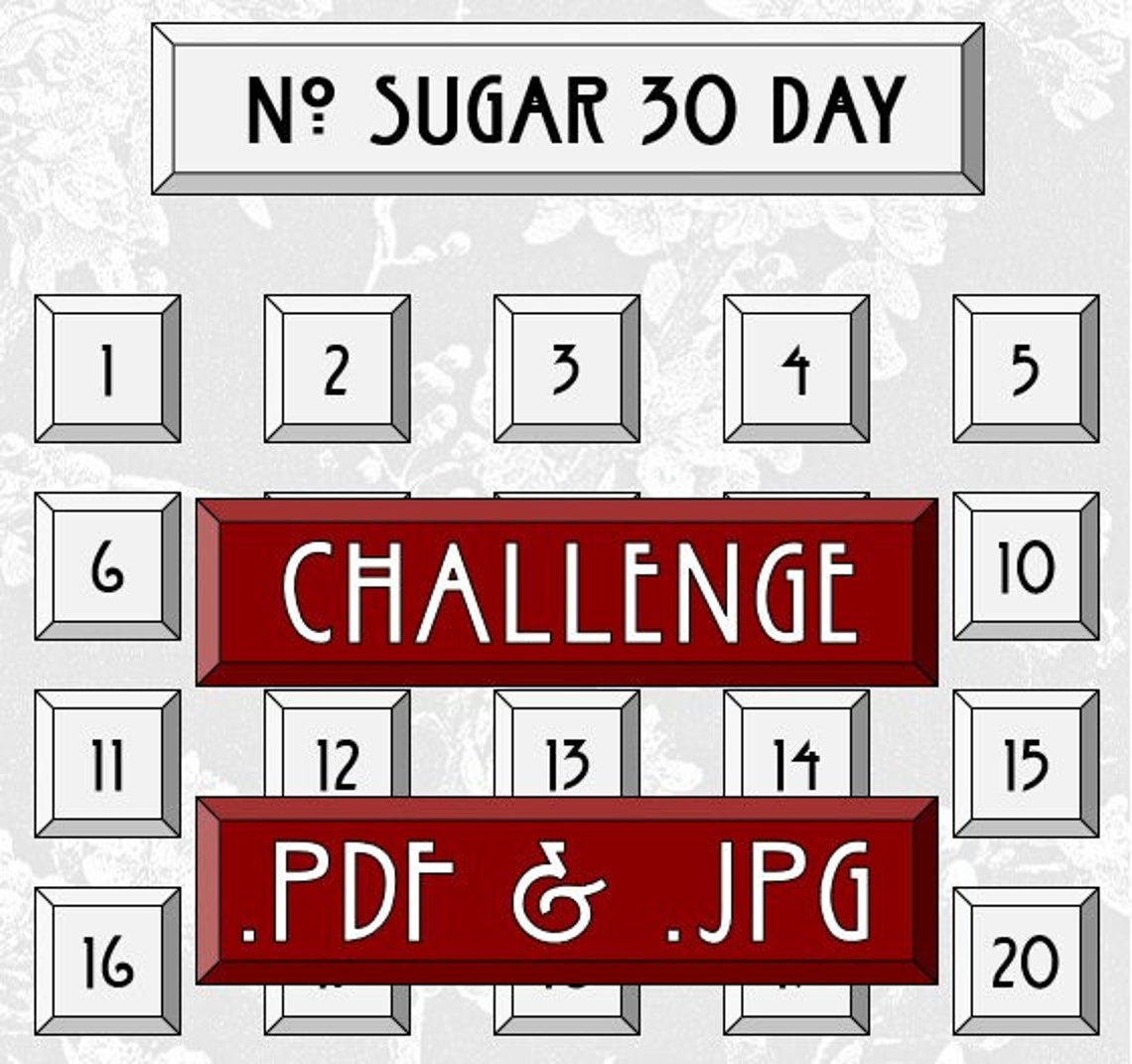 30 Day No Sugar Challenge Printable No Sugar Tracker Sugar Detox Gothic ...