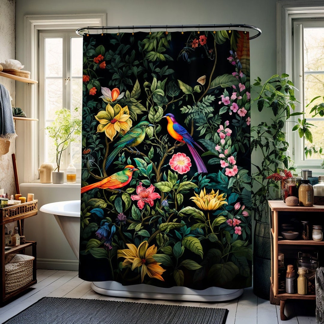 Shower Curtain Designer Bathroom Decor Beautiful Polyester Botanical ...