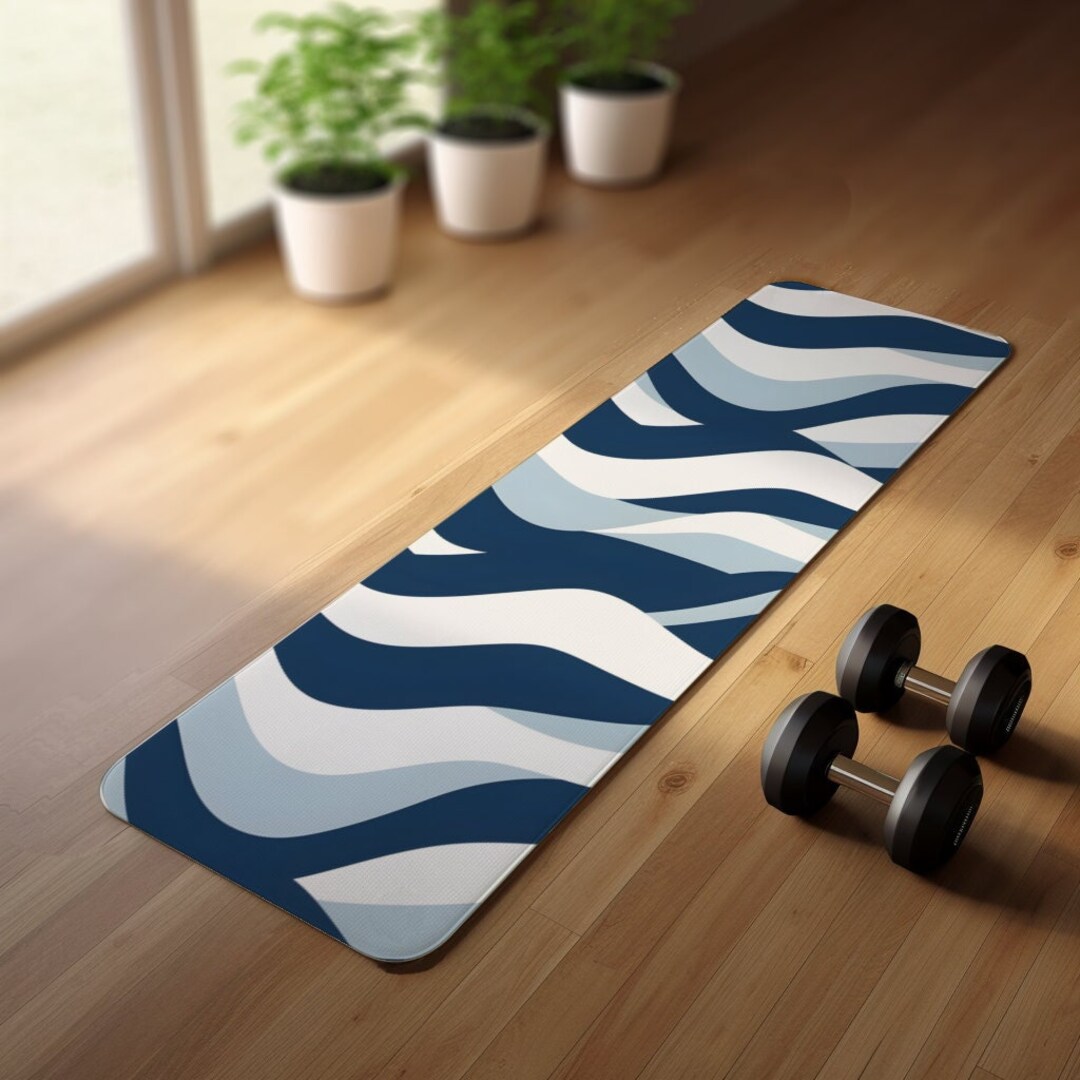 Blue Wavy Rubber Yoga Mat Premium Fitness and Exercise Equipment - Etsy