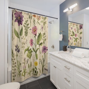 Botanical Flower Shower Curtain: Elegant Floral Bath Decor - Etsy