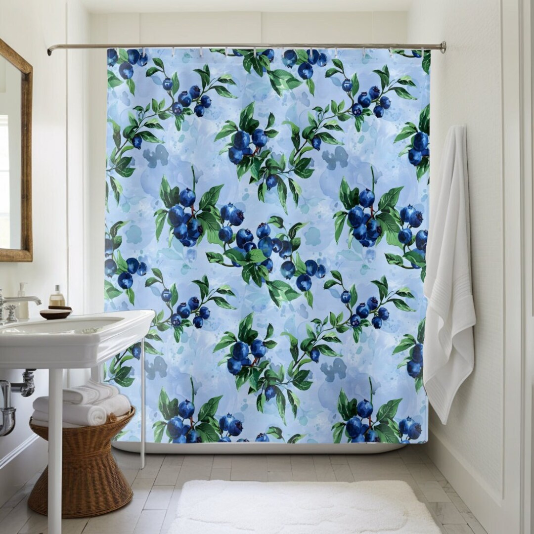 Blueberry Shower Curtain: Vibrant Fruit Bathroom Decor (71x74 Inch) - Etsy