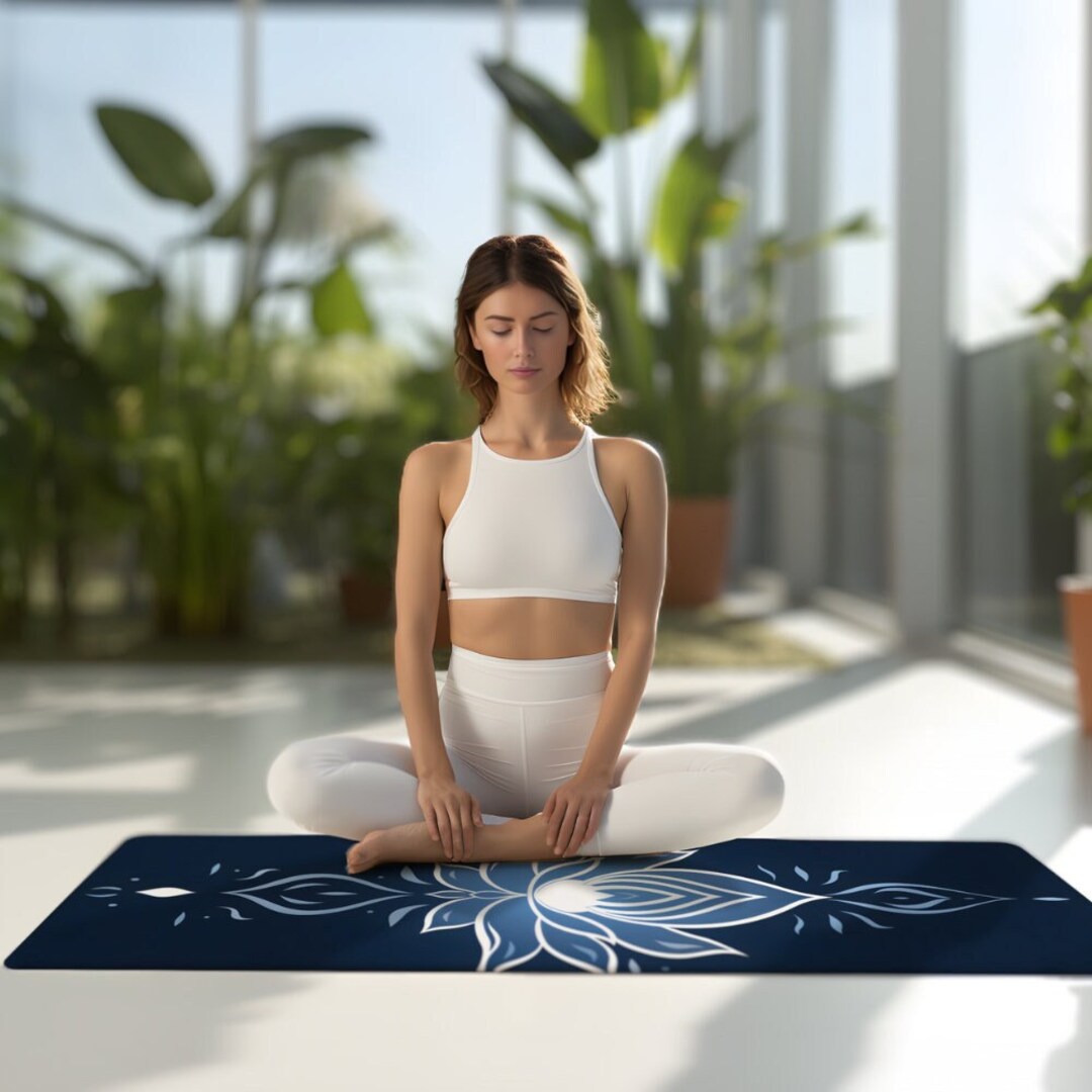 Blue Lotus Yoga Mat Premium Microfiber Suede Top Nonslip Rubber Backing ...