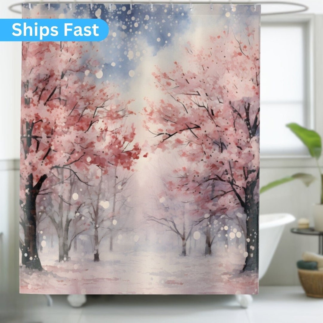 Cherry Blossom Shower Curtain Snowfall Landscape Interior Decor ...