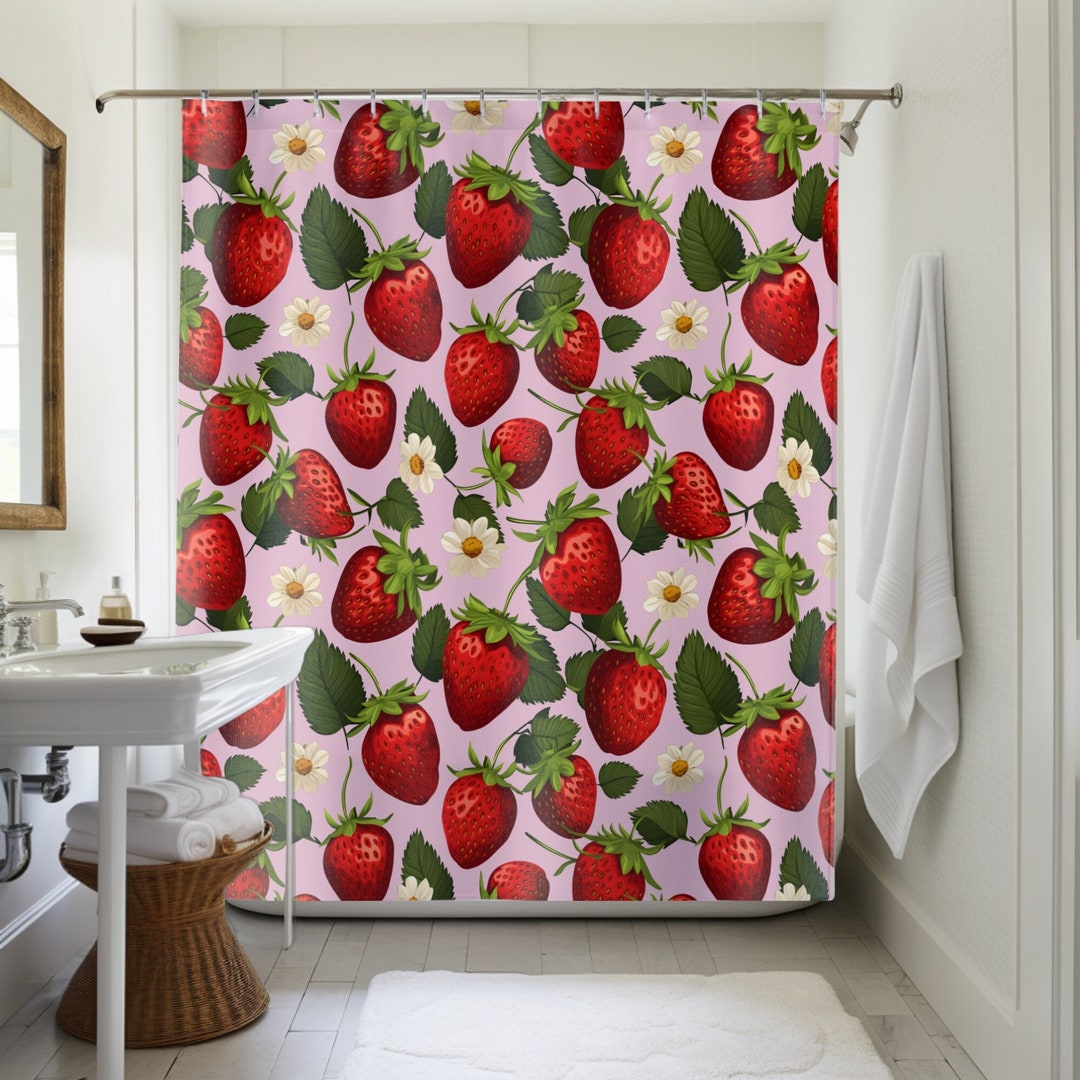 Strawberry Shower Curtains Cute Fruit Home Decor Bight Unique Water ...