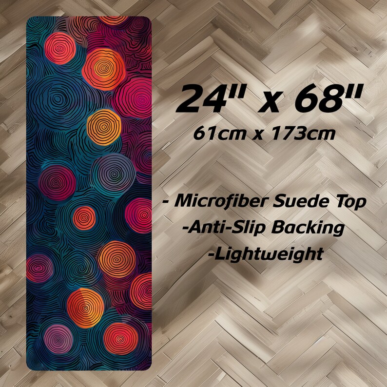 Rubber Yoga Mat Vibrant Circles Design Microfiber Suede 24″ X 68" - Etsy
