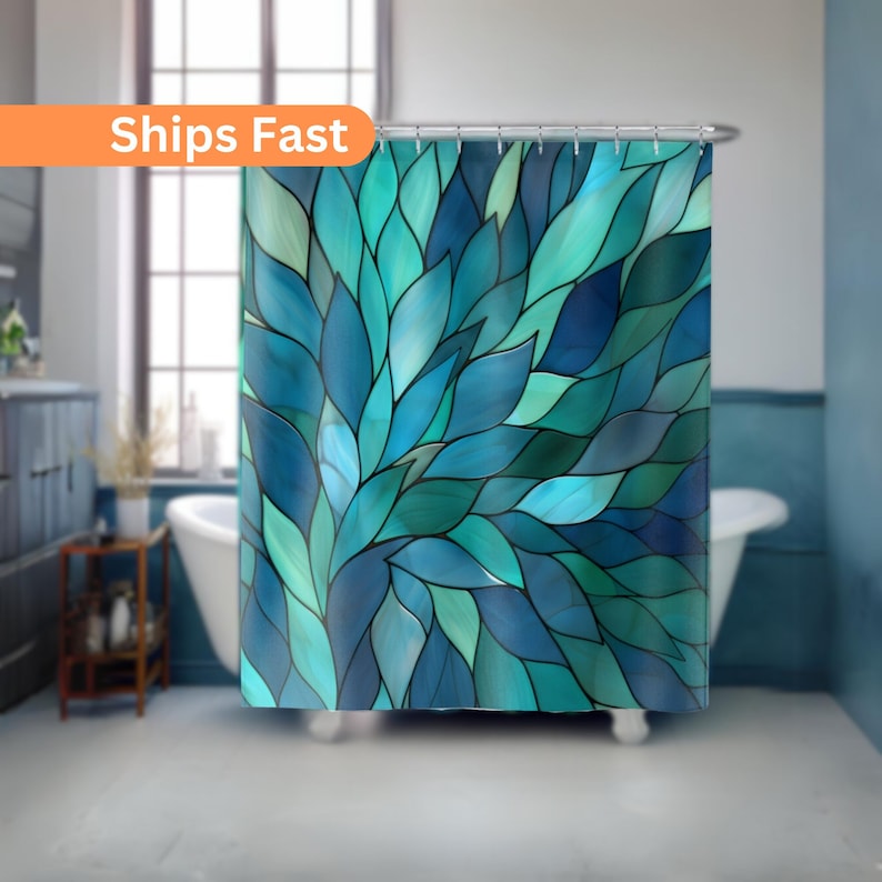 Turquoise Stained Glass Shower Curtains Brilliant Petal - Etsy UK