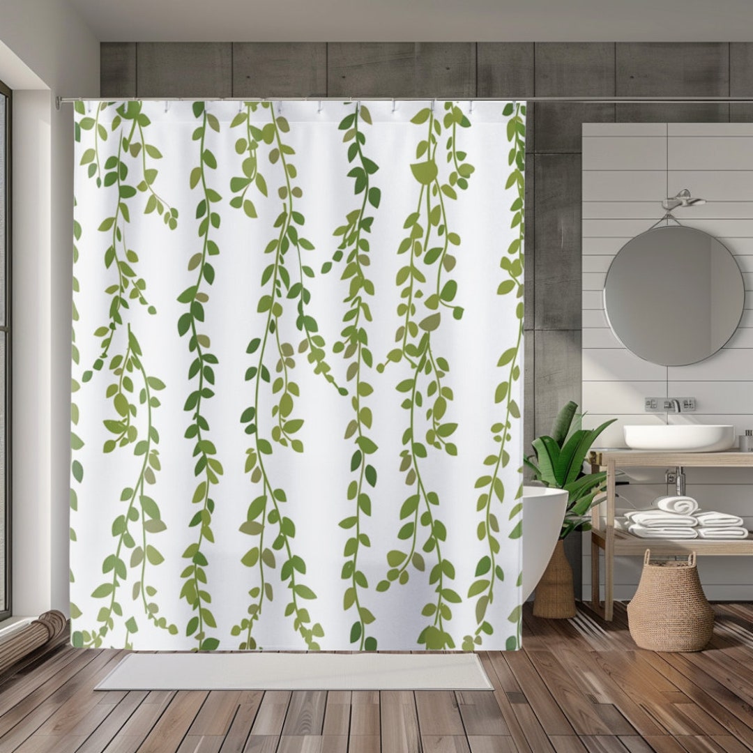 Green Vines Shower Curtain: Lush Botanical Bathroom Decor (71x74 Inch ...