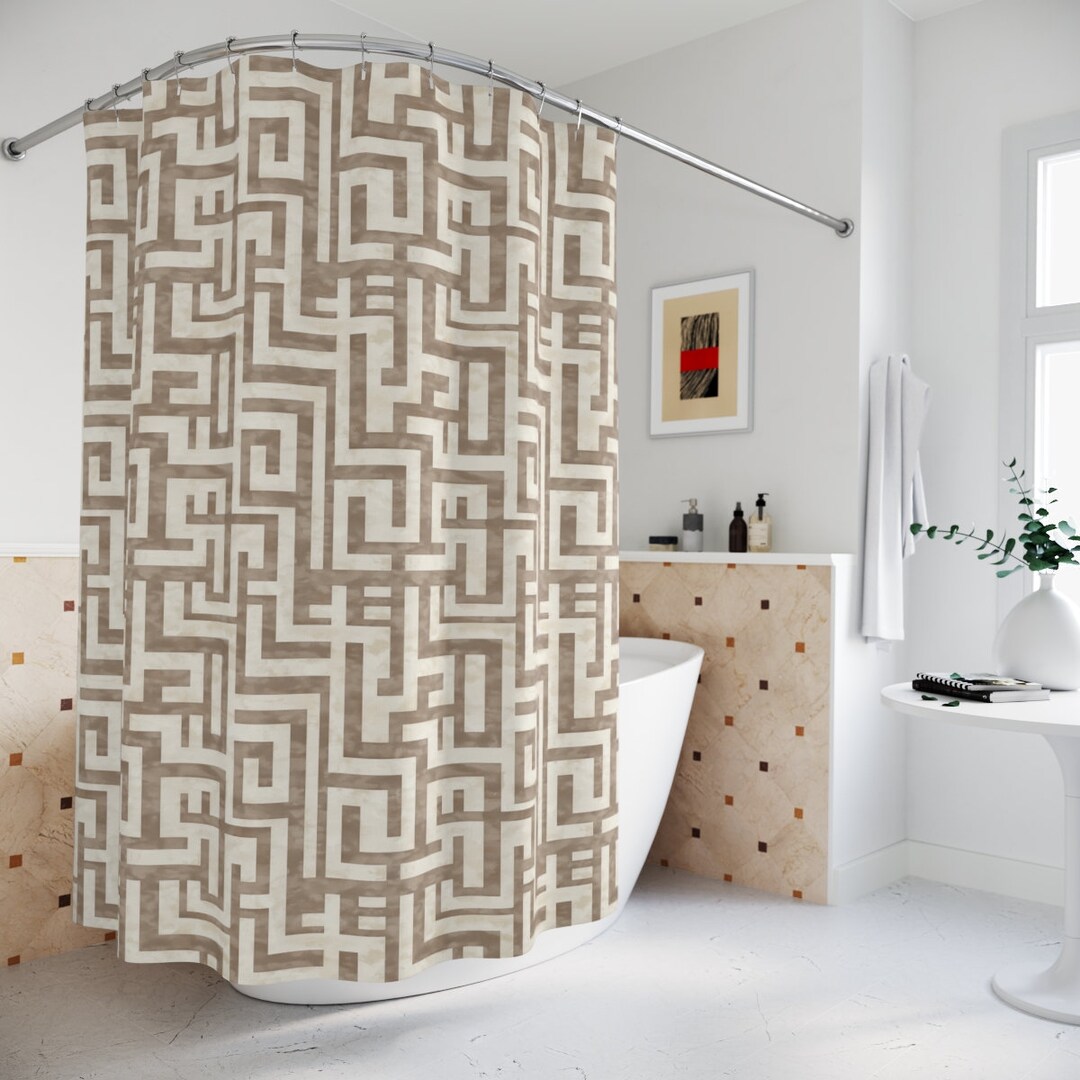 Greek Key Shower Curtain: Classic Geometric Bathroom Decor - Etsy
