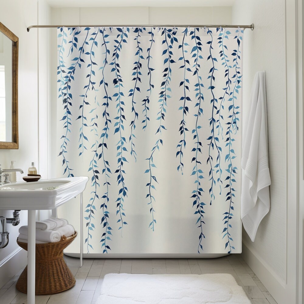 Blue Vines Shower Curtain: Botanical Bathroom Decor (71x74 Inch) - Etsy