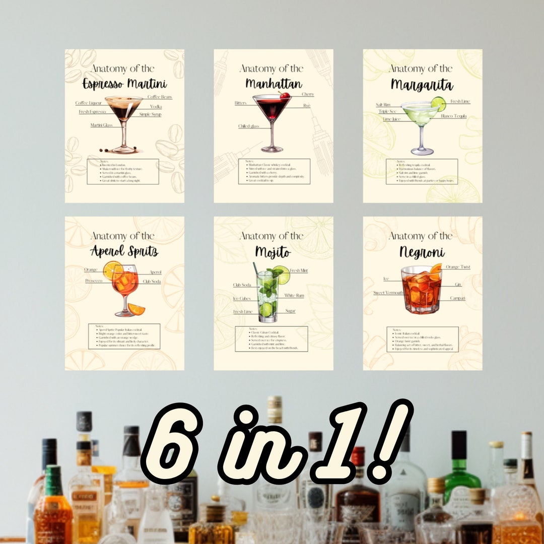 Cocktail Vertical Posters Digital Download Bar Decor Retro Drink Recipe ...