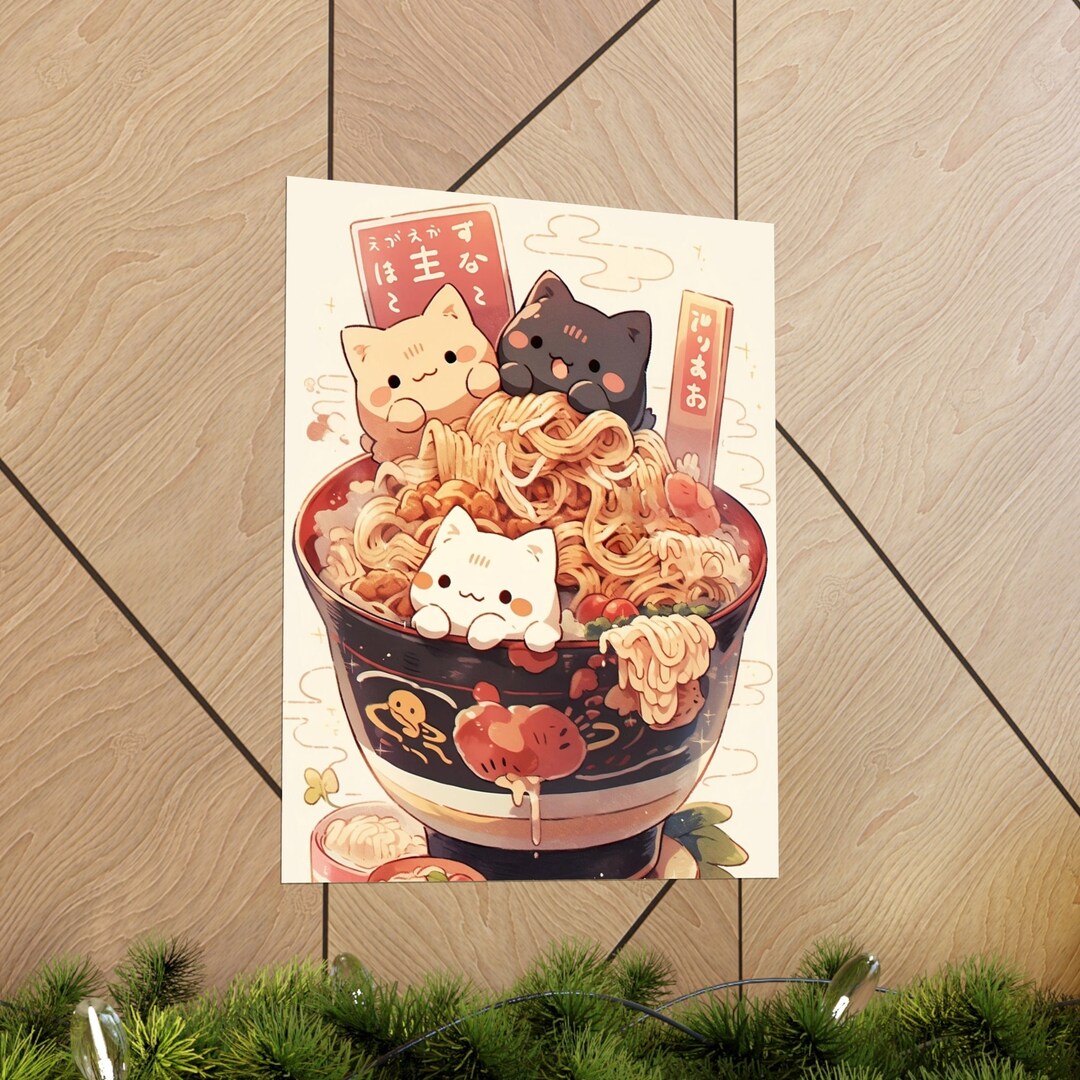Ramen Cat Premium Matte Vertical Posters Kitchen Decor Retro Cat Cute ...
