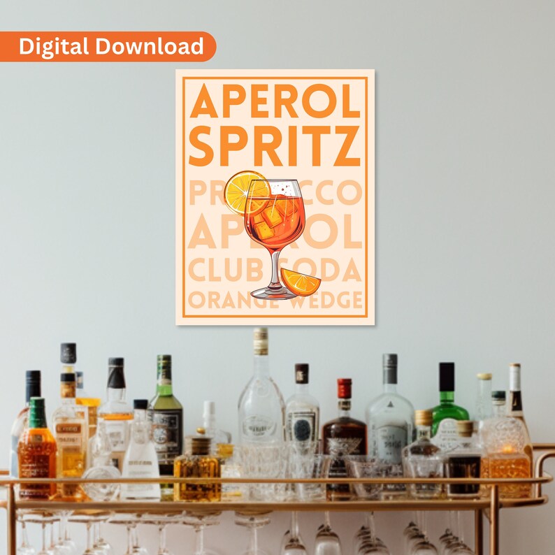 Cocktail Aperol Spritz Posters Digital Download Bar Decor Retro Drink ...