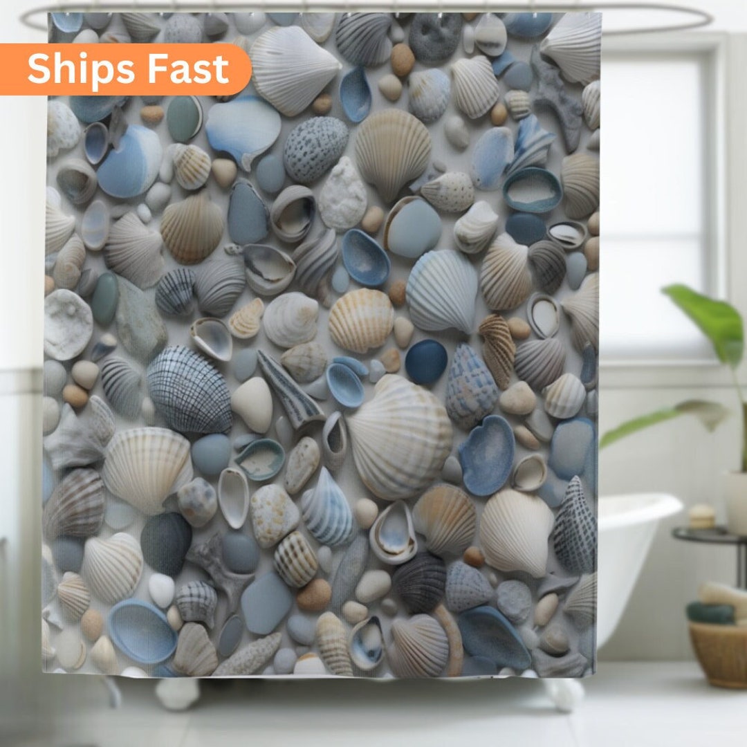 Sea Shell Shower Curtain Abstract Beach Aesthetic Bathroom Decor Water ...