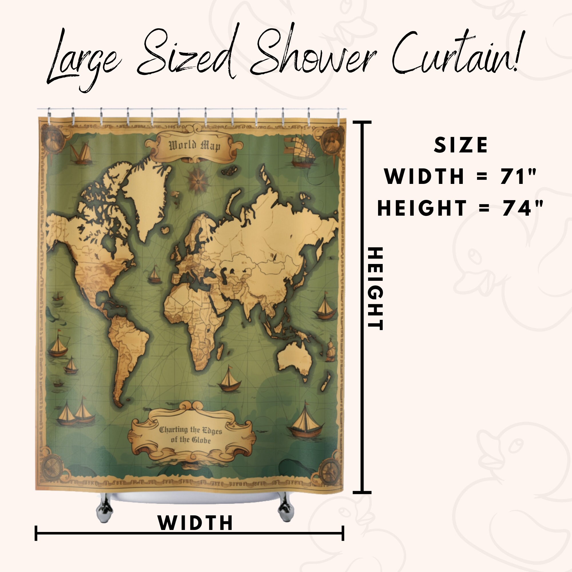 World Map Shower Curtain Atlas Geographic Home Decor Unique Vintage ...