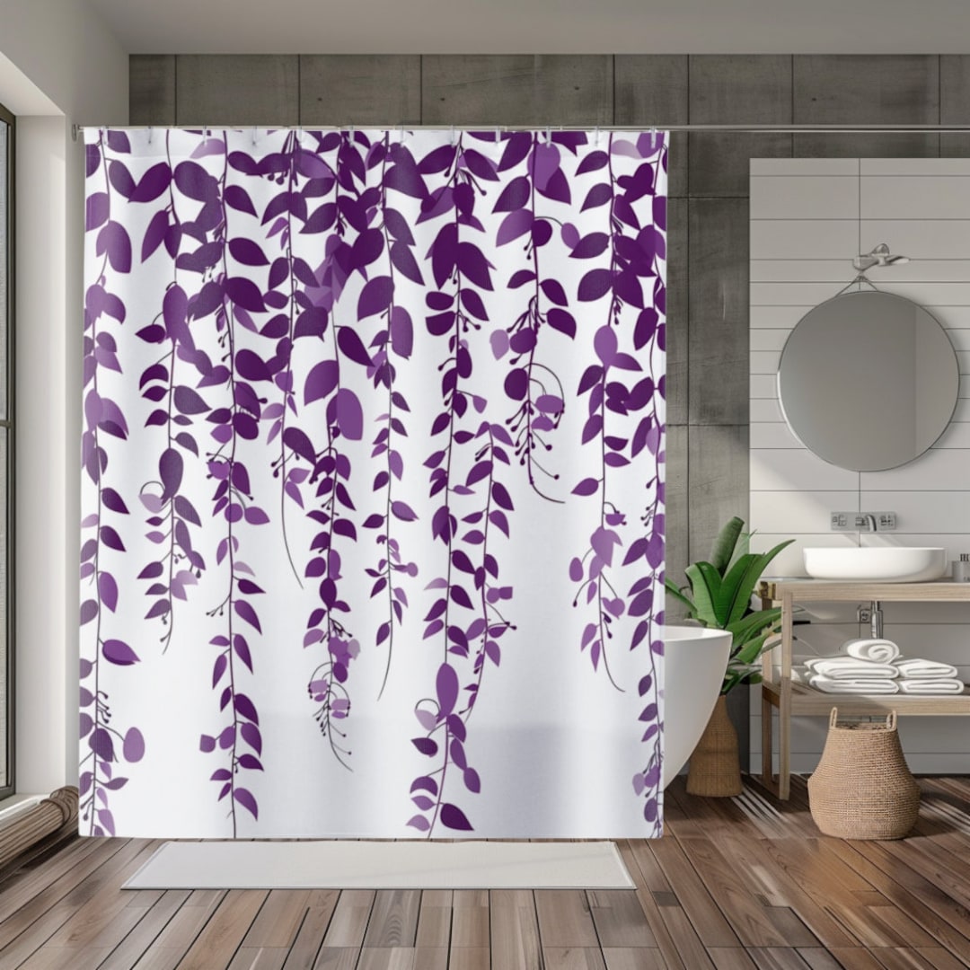 Purple Vines Shower Curtain: Elegant Floral Bathroom Decor - Etsy