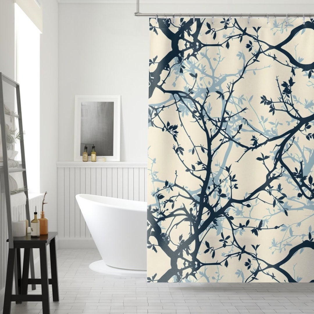 Silhouette Tree Design Shower Curtain 71x74 Inch Tranquil Forest ...