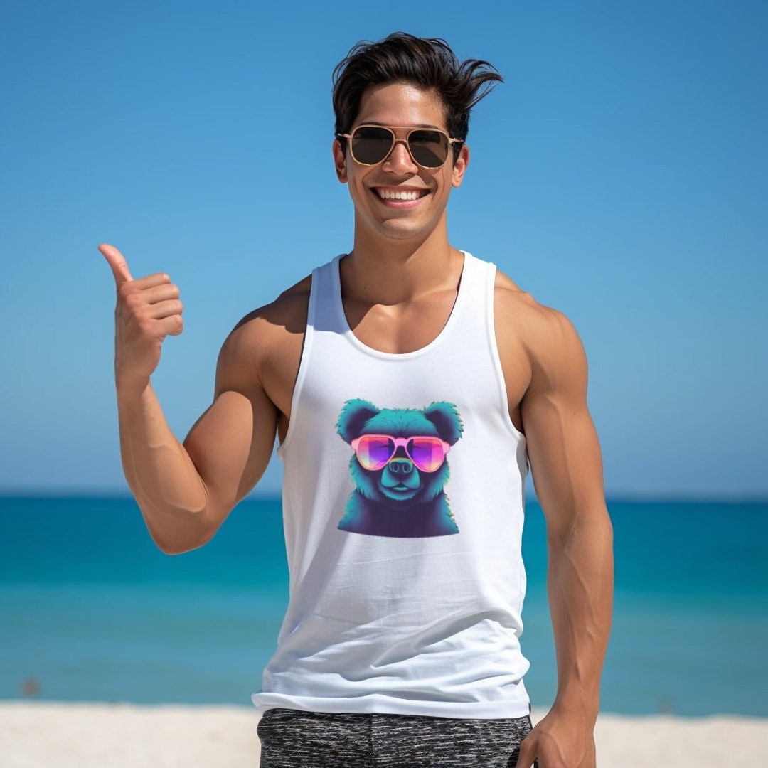 Bear Tank Top Gift for Him Men's Tank Top White Tank Top Breathable Fit ...