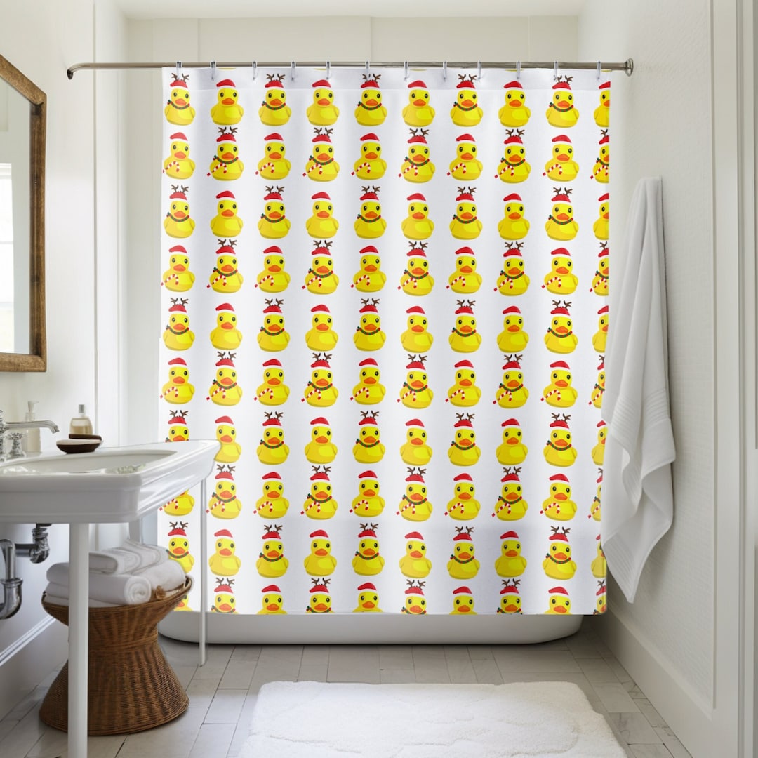 Christmas Rubber Duck Shower Curtain: Holiday Bathroom Decor - Etsy
