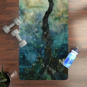 Serene Tree Yoga Mat Lush Leaf Pattern Eco-friendly Microfiber Suede 24 ...