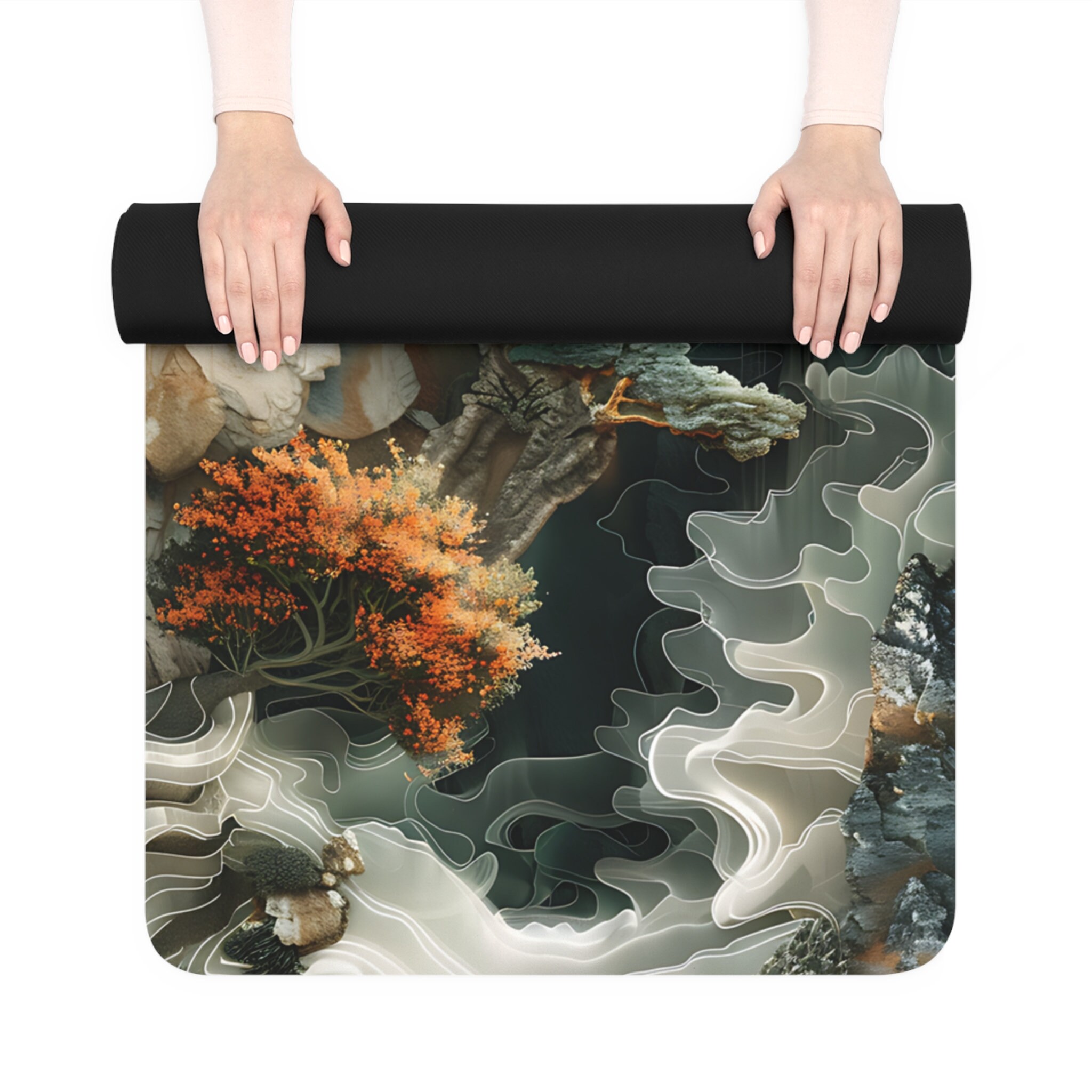 Mountain Waterfall Yoga Mat Majestic Landscape Microfiber Suede 24″ X ...