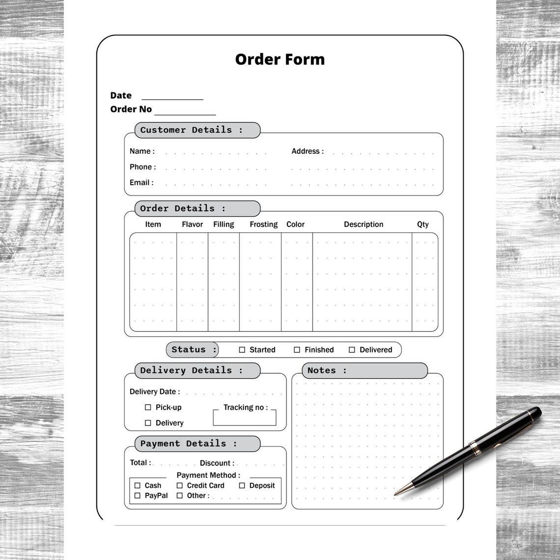 Cake Order Form, Printable Order Form, Small Business Order Form, Cake ...
