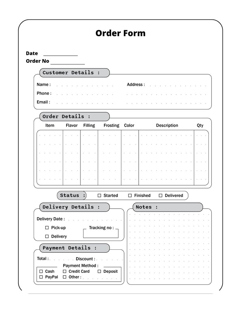 Cake Order Form, Printable Order Form, Small Business Order Form, Cake ...