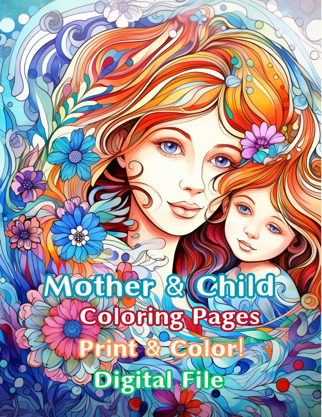 50 Mother & Child Coloring Images, Mother's Day, Baby Shower Coloring ...