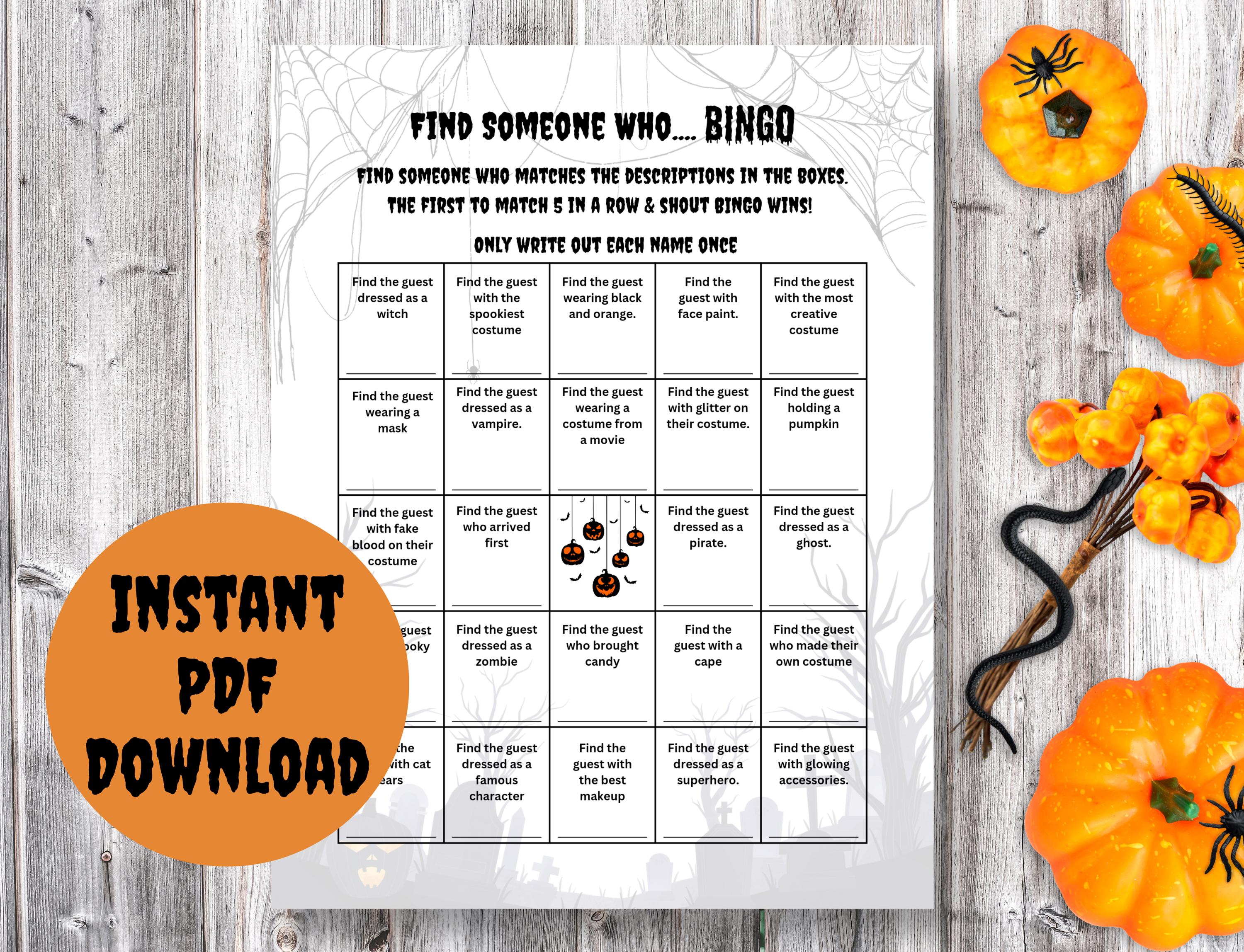 Halloween Find the Guest BINGO, Halloween Printable Game, Party Game ...