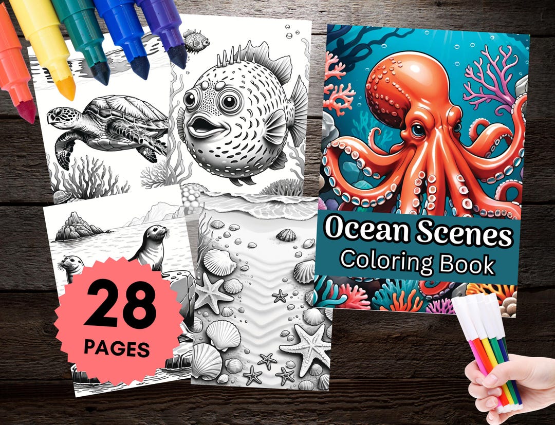 28 Ocean Scenes Coloring Pages - Etsy