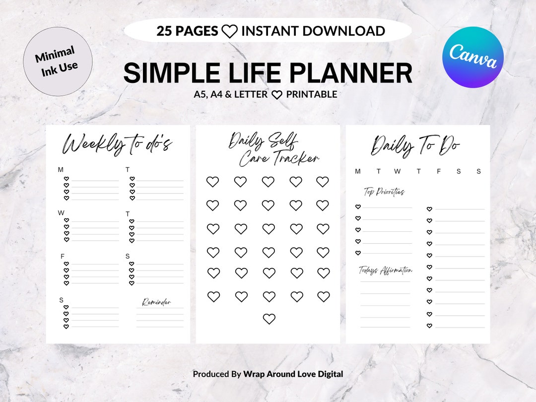 Simple Life Planner Self Care Journal Printable Digital Download Life ...