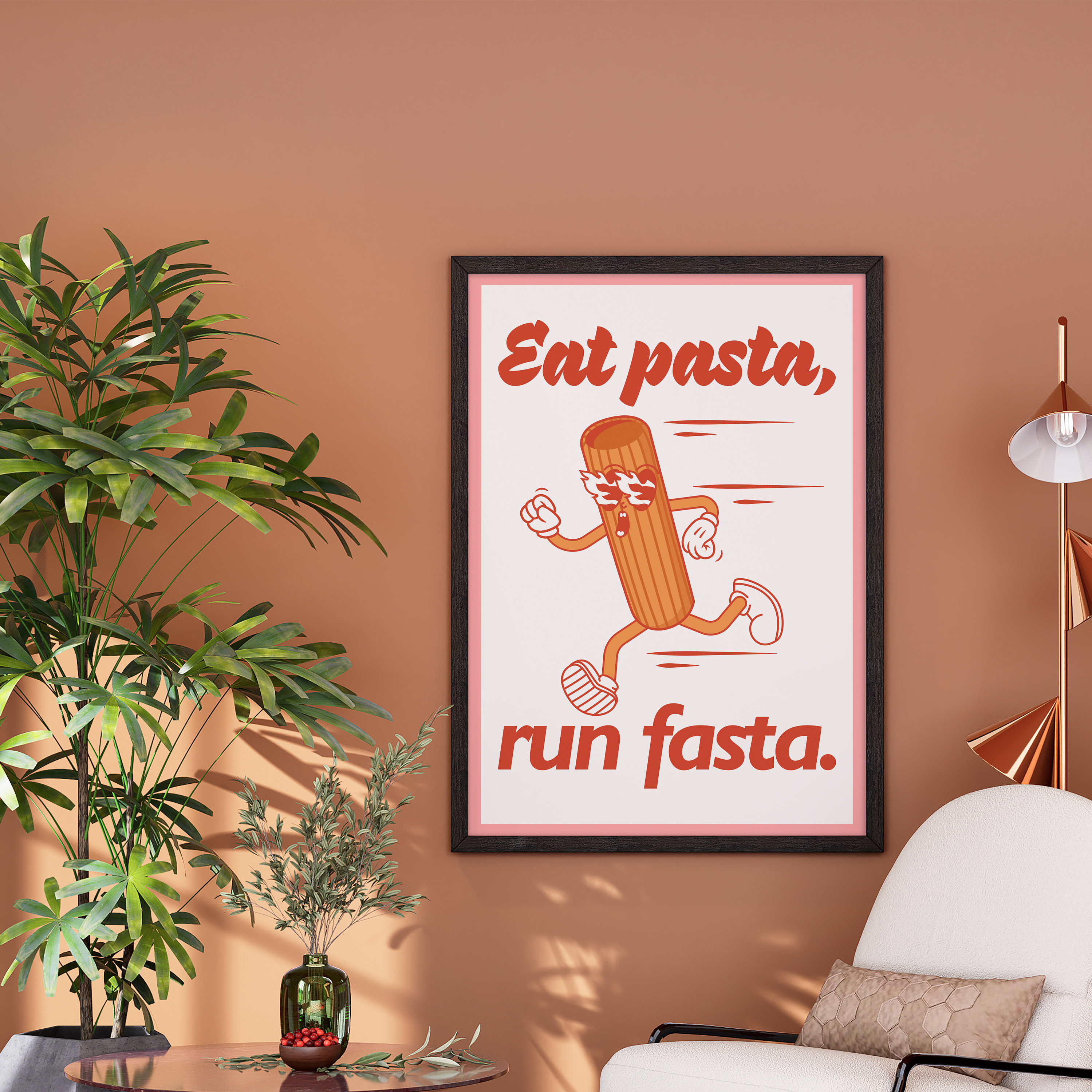 Eat Pasta Run Fasta | Pasta Poster, Food Print, Modern Kitchen Decor ...