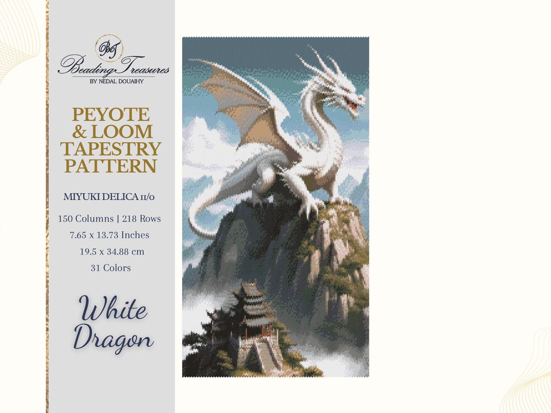 WHITE DRAGON |peyote Tapestry Pattern, Loom Tapestry Pattern, Even ...