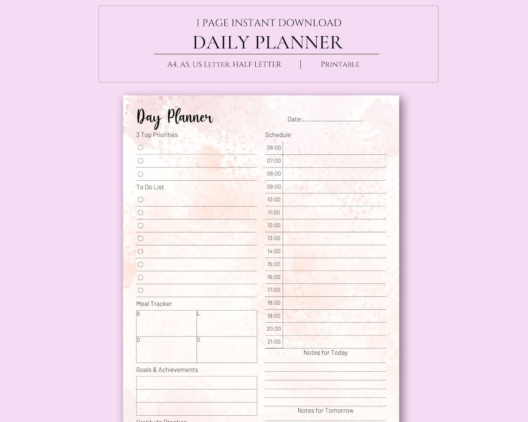 Daily Planner Printable Daily to Do List Productivity - Etsy