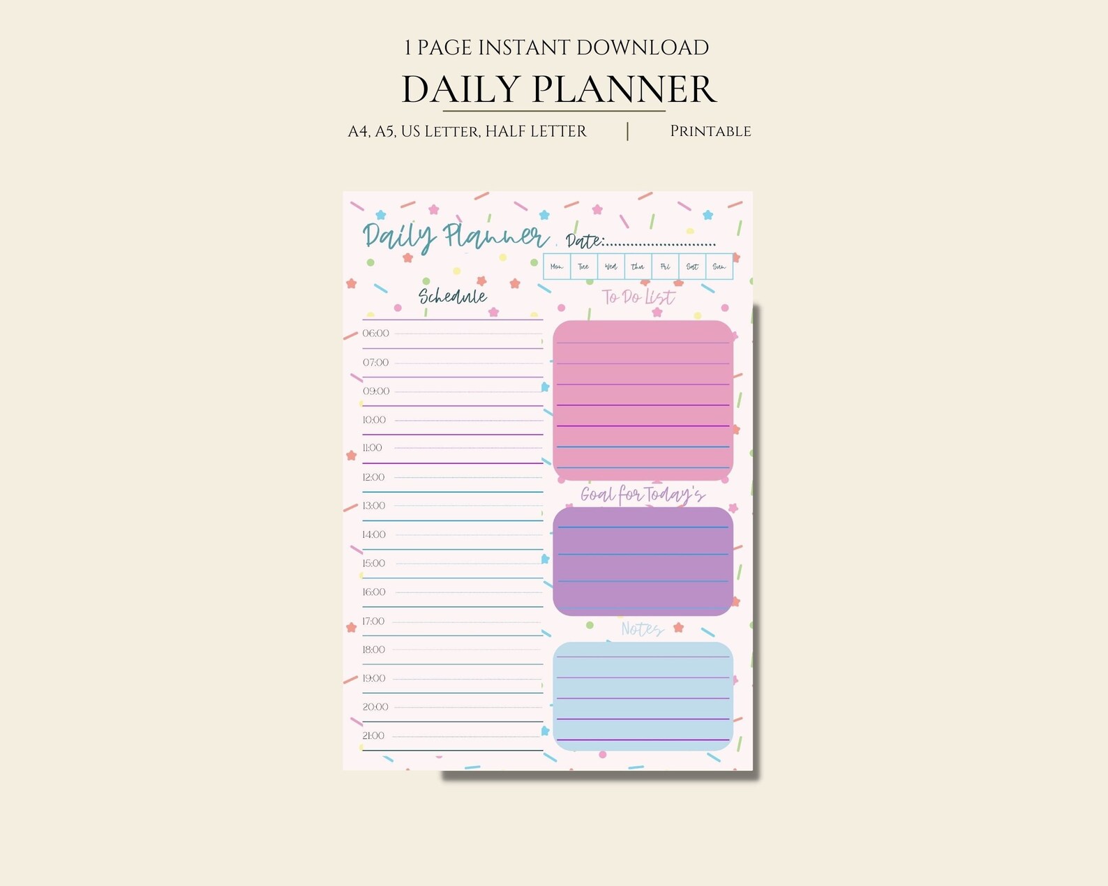 Daily Planner Printable Daily Planner Digital PDF Instant Download to ...