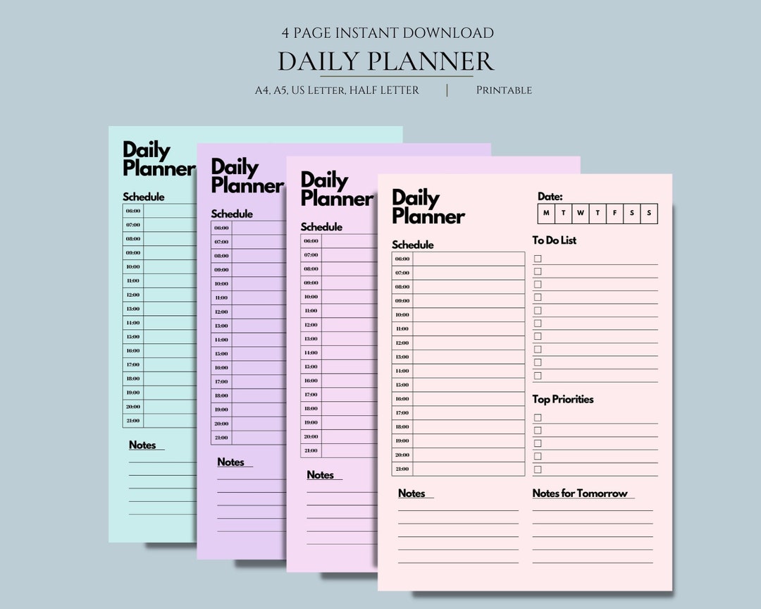 4 Color Daily Planner Printable Daily Planner PDF Instant - Etsy