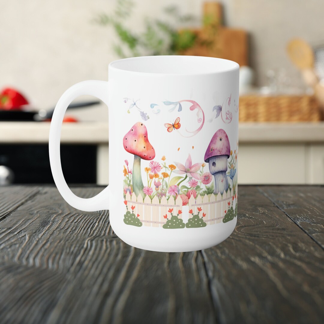 Cute Coffee Mug Large White Mug for Cottagecore Fans, Gnomes Spring ...