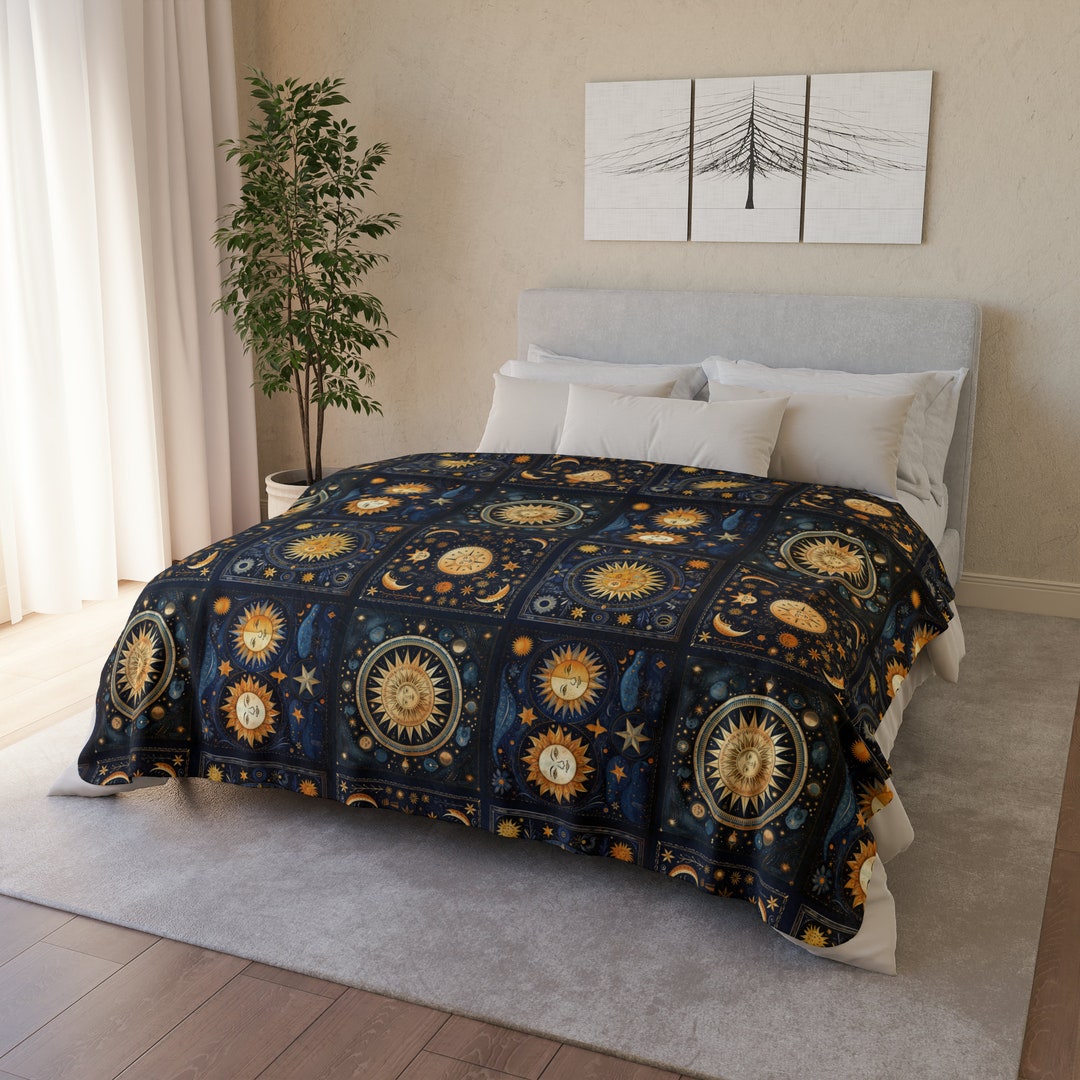 Celestial Sherpa Blanket Sun and Moon Blanket, Astrology Camping ...