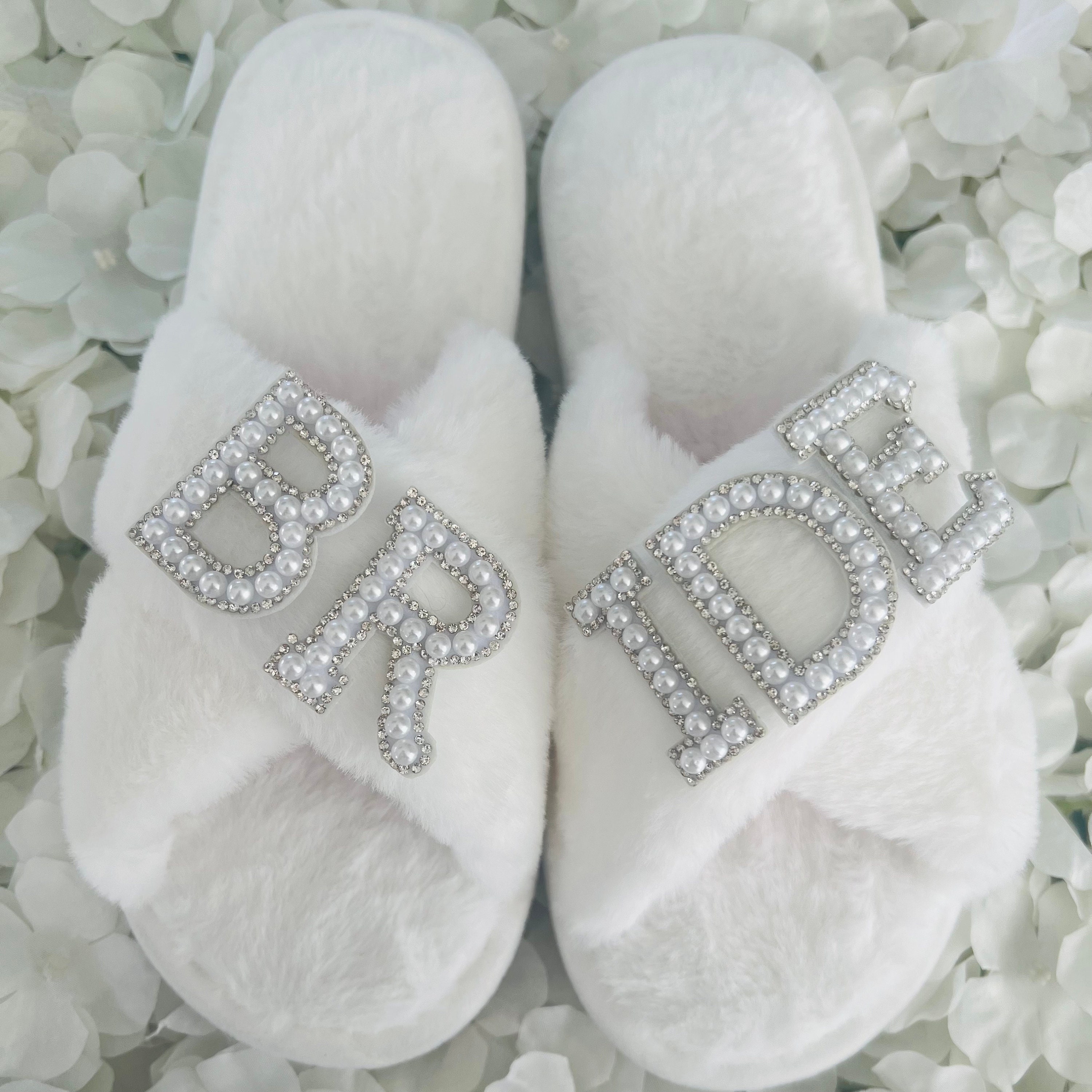 Pearl Fluffy Bridal Slippers Slippers for Bridesmaids - Etsy UK