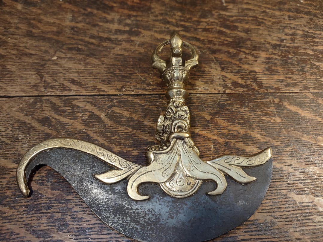 Tibetan Kartika Flaying Knife Sword Brass Buddhist Tantric Ritual Nepal ...