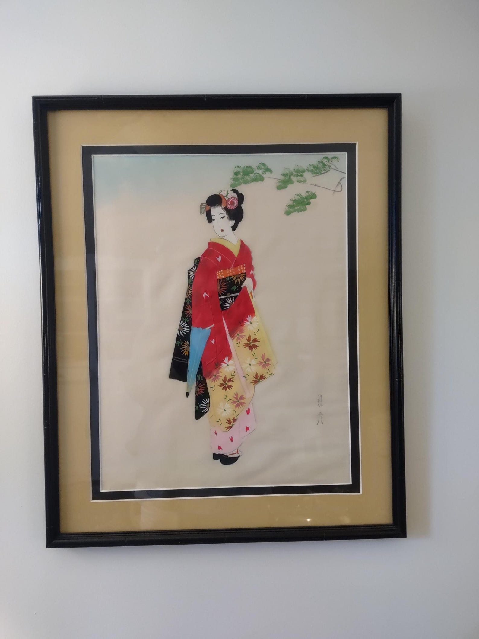 Vintage Hand Painted Spring Geisha on Silk - Etsy