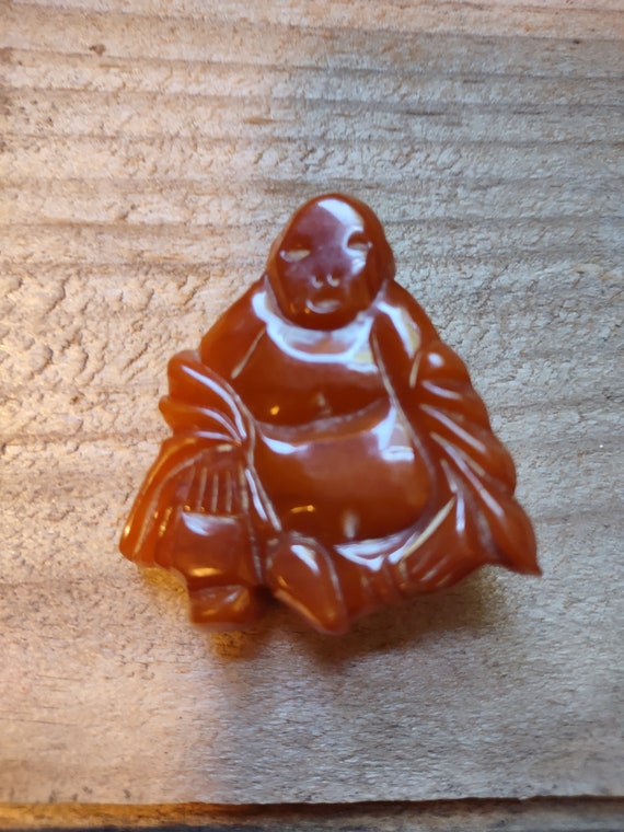 Timeless 1930s Amber Bakelite Buddha Hand Carved Broo… - Gem