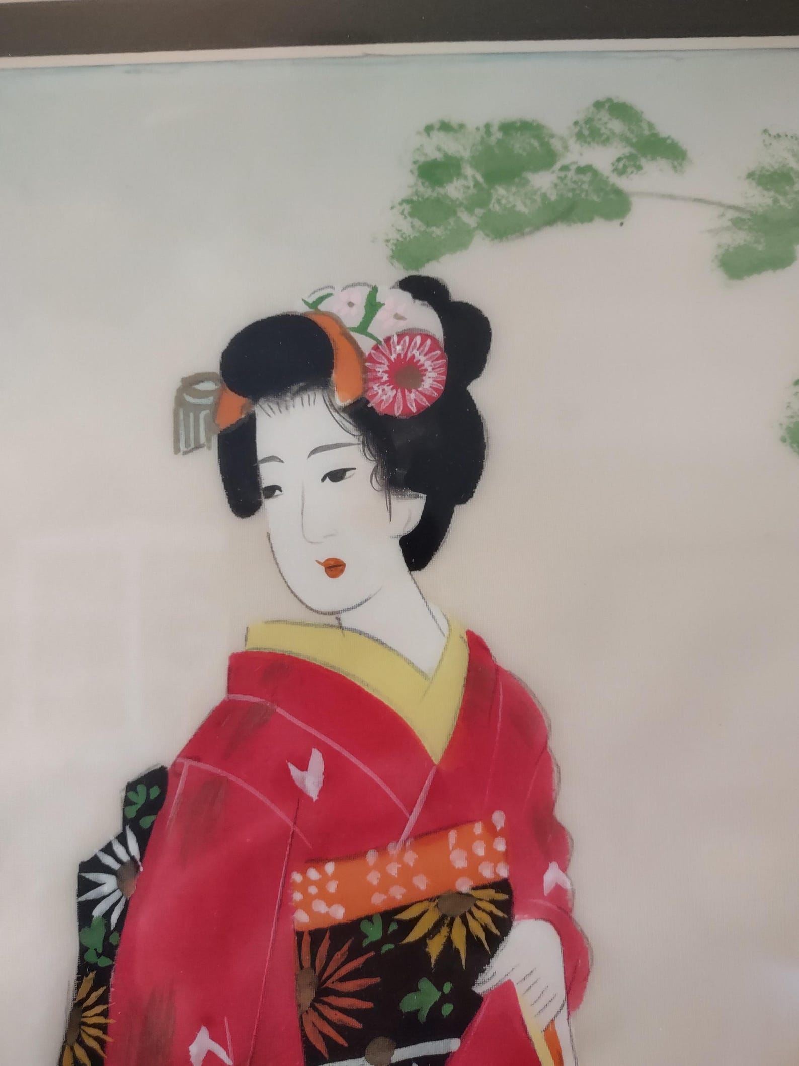 Vintage Hand Painted Spring Geisha on Silk - Etsy