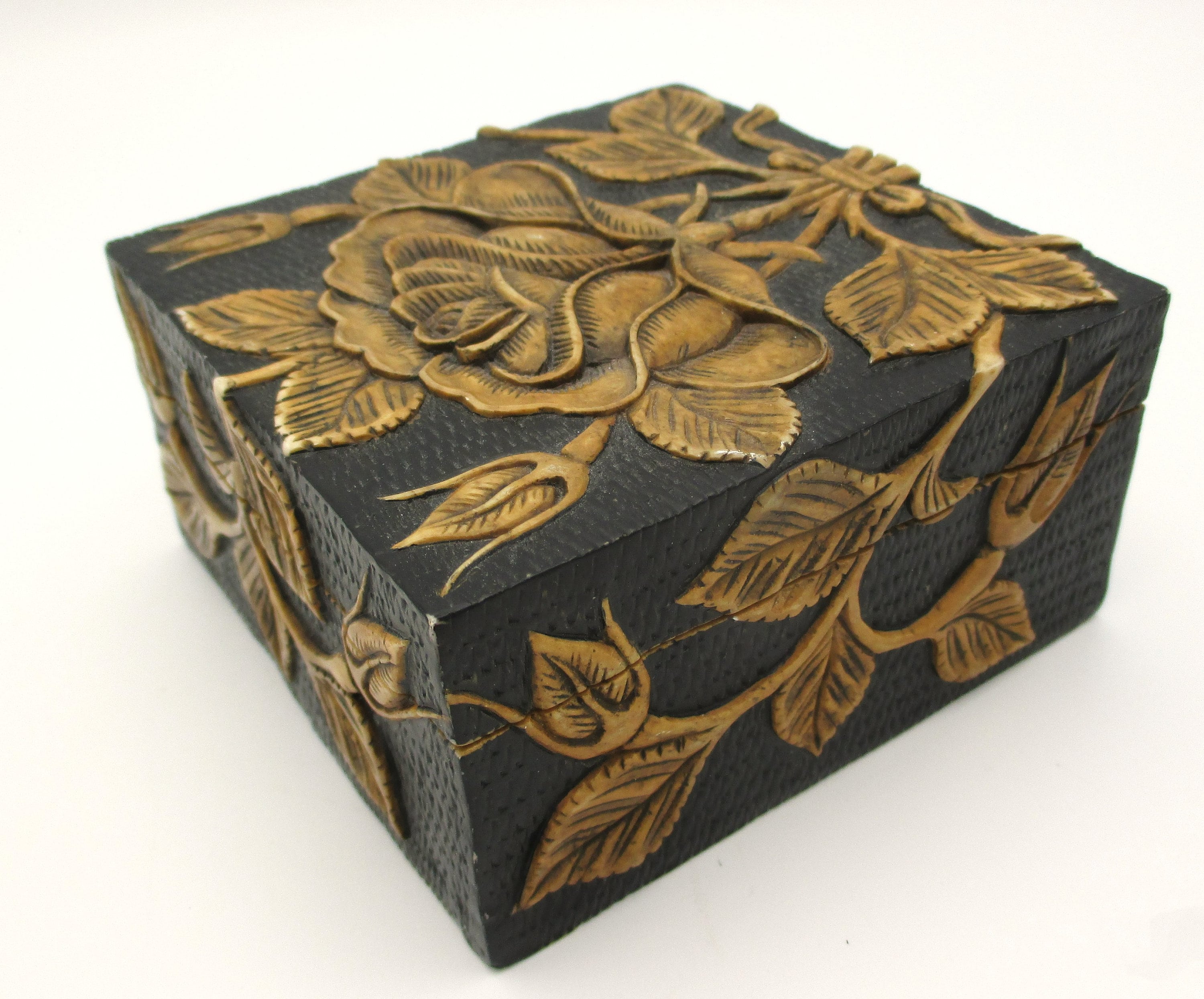 Vietnamese Decorative Box-rose Design Hand Carved - Etsy
