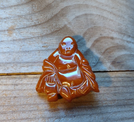 Timeless 1930s Amber Bakelite Buddha Hand Carved Broo… - Gem