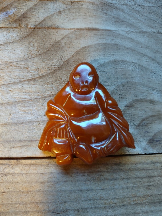 Timeless 1930s Amber Bakelite Buddha Hand Carved Broo… - Gem
