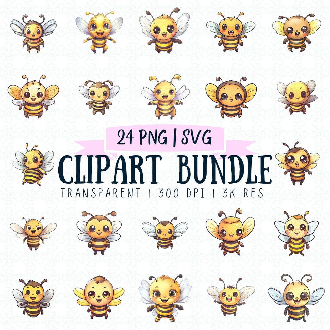 Kawaii Clipart Bee Bundle Cute Bees Clip Art Cartoon Bee Digital ...