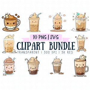 Kawaii Coffee Clipart Coffee PNG Bundle Cute Graphics Kawaii Clipart ...