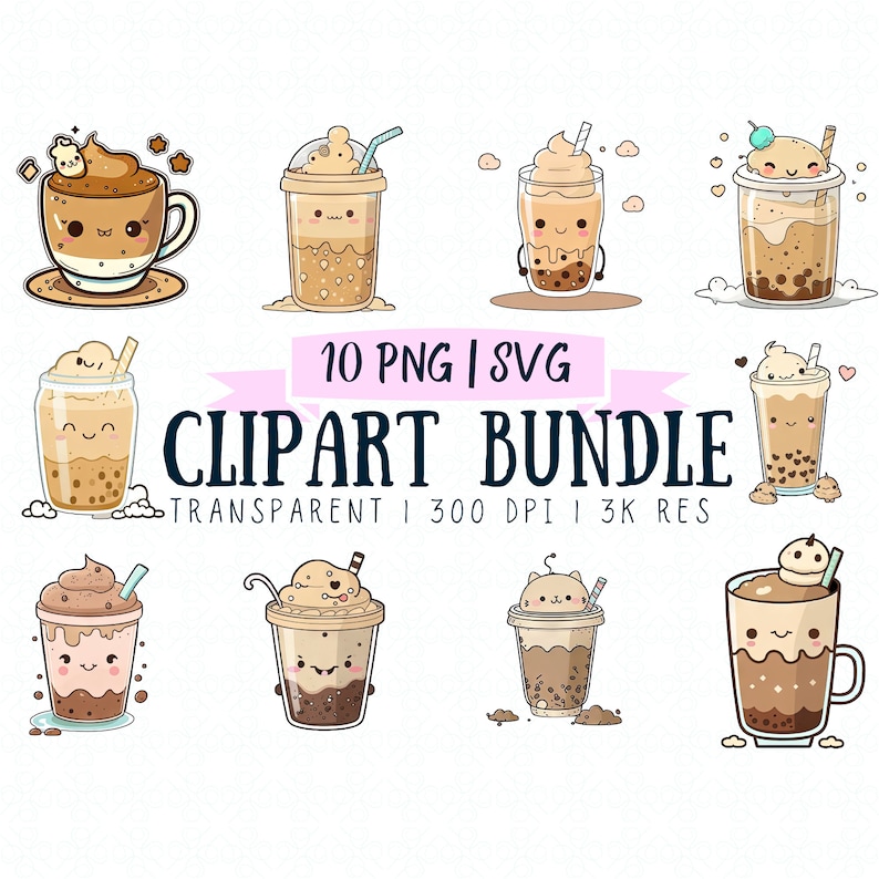 Kawaii Coffee Clipart Coffee PNG Bundle Cute Graphics Kawaii Clipart ...