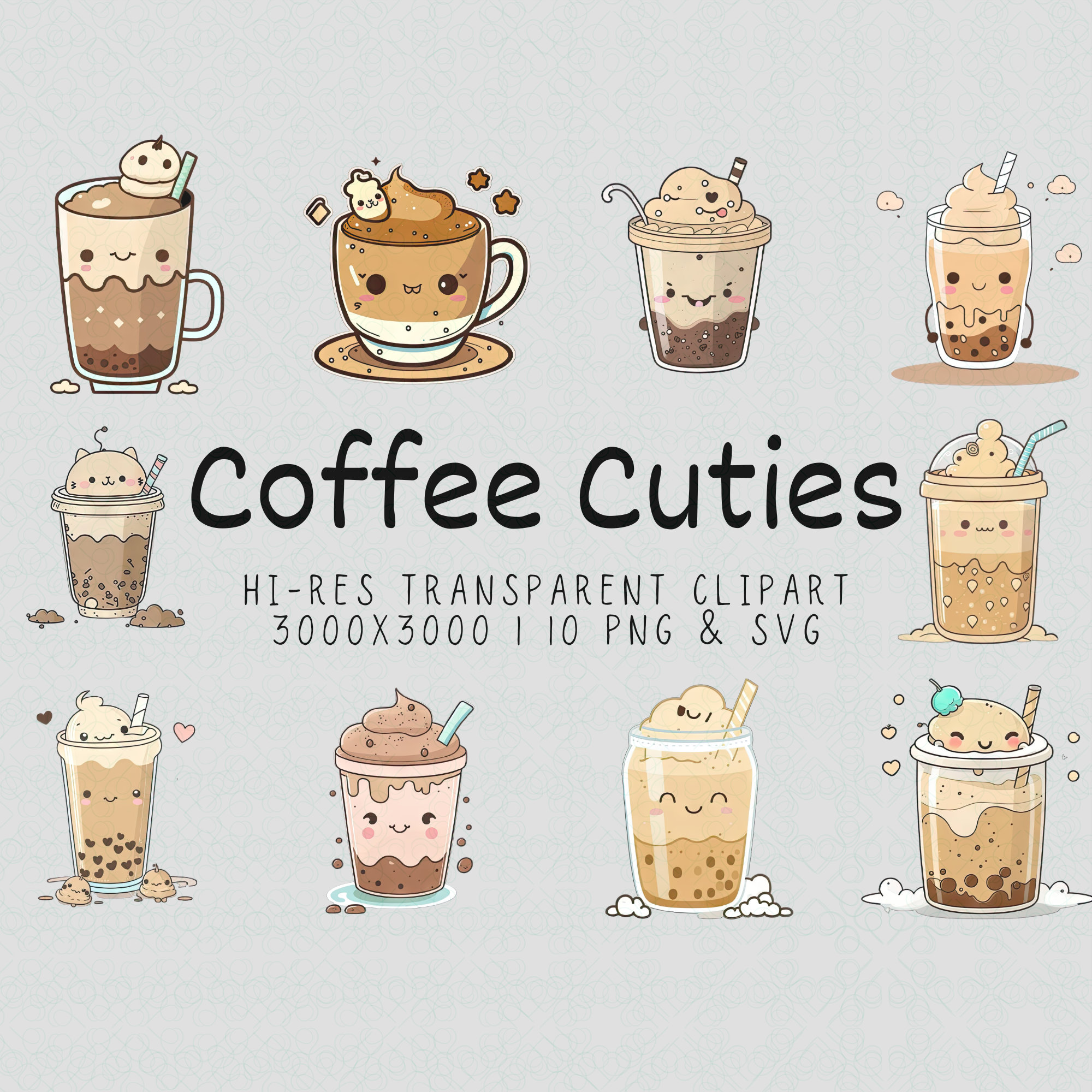 Kawaii Coffee Clipart Coffee PNG Bundle Cute Graphics Kawaii Clipart Digital Cute Coffee SVG Bundle Kawaii Coffee Art for Commercial Use Etsy